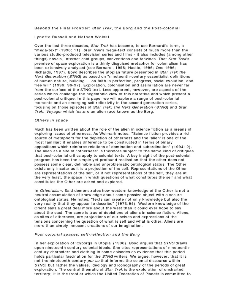 Beyond The Final Frontier: Star Trek, The Borg and The Post-Colonial ...