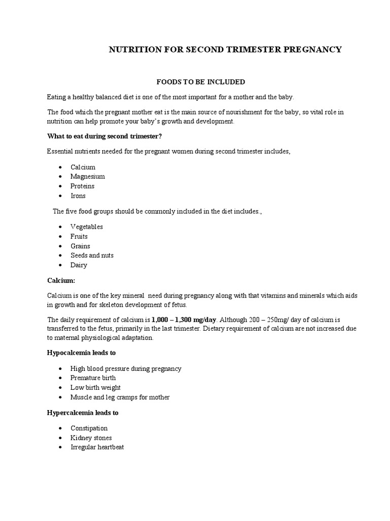 Nutrition For Second Trimester Pregnancy | PDF | Fetus | Pregnancy