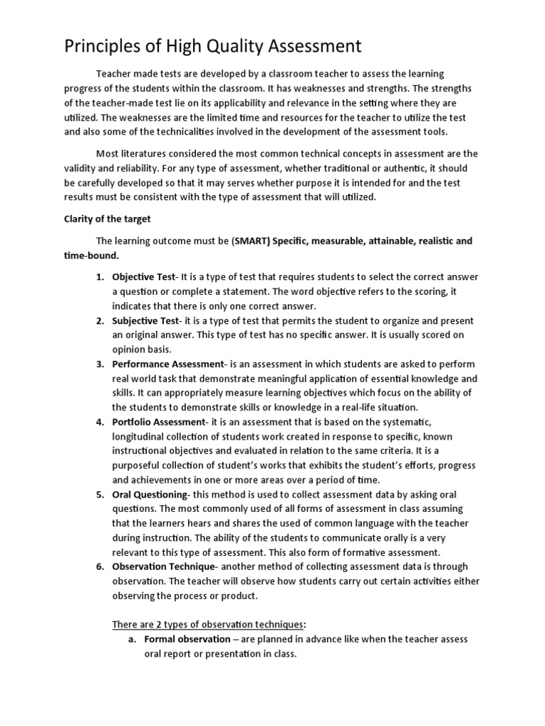 Principles of High Quality Assessment | PDF | Educational Assessment | Validity (Statistics)