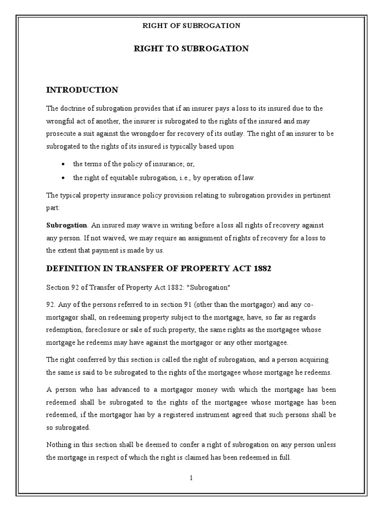 Right To Subrogation | PDF | Subrogation | Mortgage Law