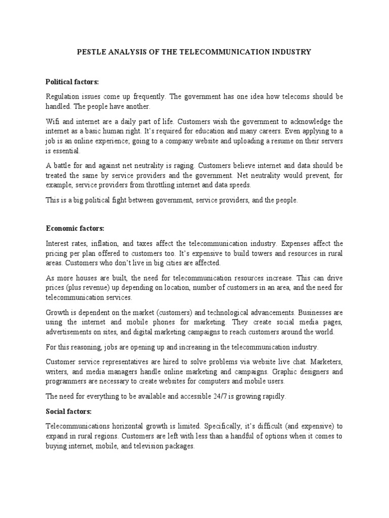 PESTLE Analysis of Telecom Industry | PDF | Net Neutrality ...