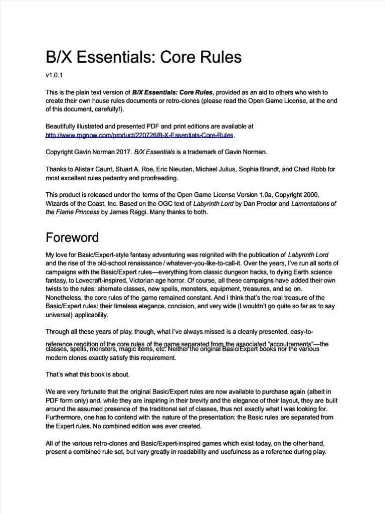 PDF BX Essentials Core Rules Plain Text Edition - Compress | PDF | Fantasy Role Playing Games ...