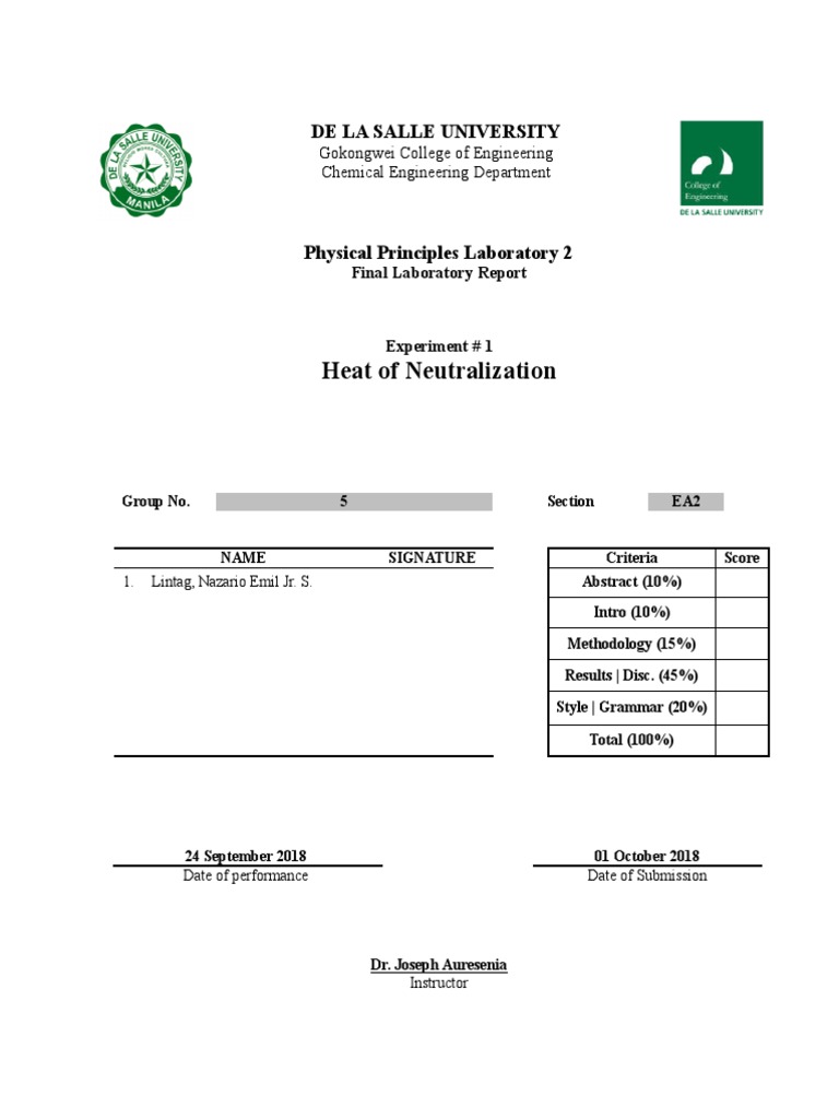 Chemical Engineering Lab Report | PDF | Acid | Chemical Reactions