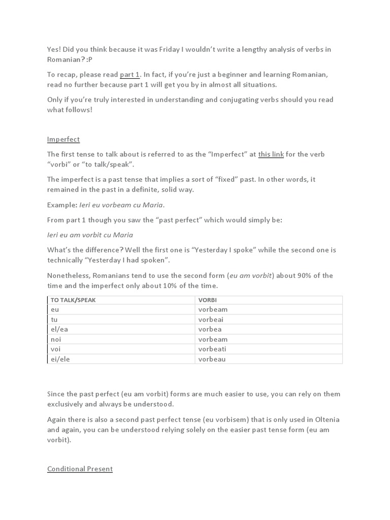 Understanding Romanian Verb Conjugation | PDF | Grammatical Tense | Verb