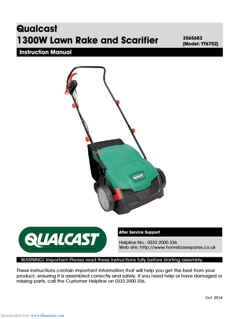 Qualcast 1300W Lawn Rake and Scarifier: Instruction Manual | PDF ...