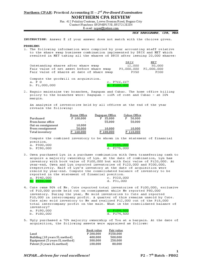 NCPAR - P2 2nd Preboard (2012) | PDF | Book Value | Depreciation