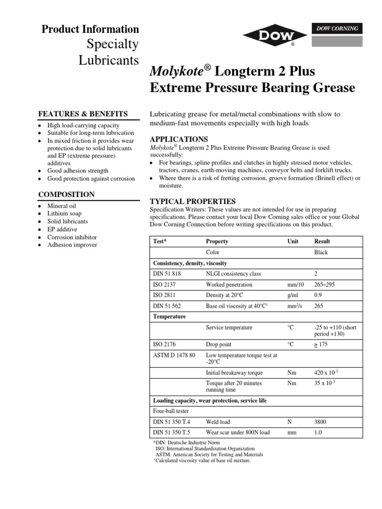 Molykote® Longterm 2 Plus datasheet eng | PDF | Lubricant | Bearing ... Molykote® Longterm 2 Plus datasheet eng | PDF | Lubricant | Bearing ...