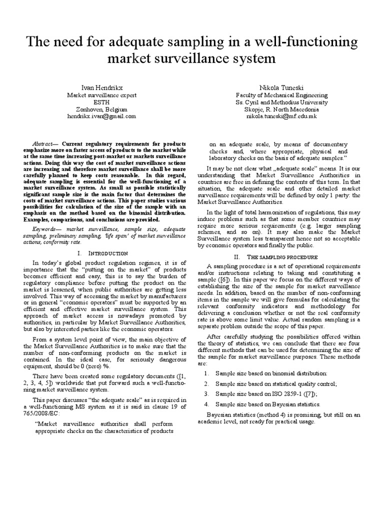 The need for determining adequate sample sizes in market surveillance ...