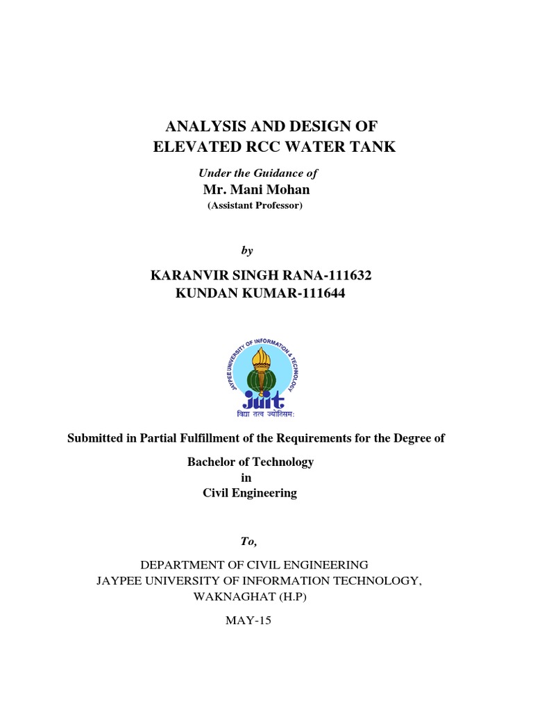 Elevated RCC Water Tank Design Analysis | PDF | Bending | Concrete