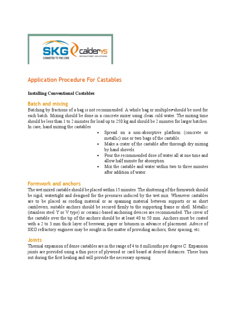 ANNEX B - CALDERYS Conventional Refractory Installation Procedure | PDF ...