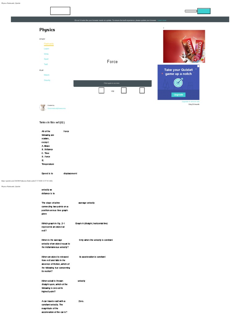 Physics Flashcards - Quizlet | PDF | Velocity | Acceleration