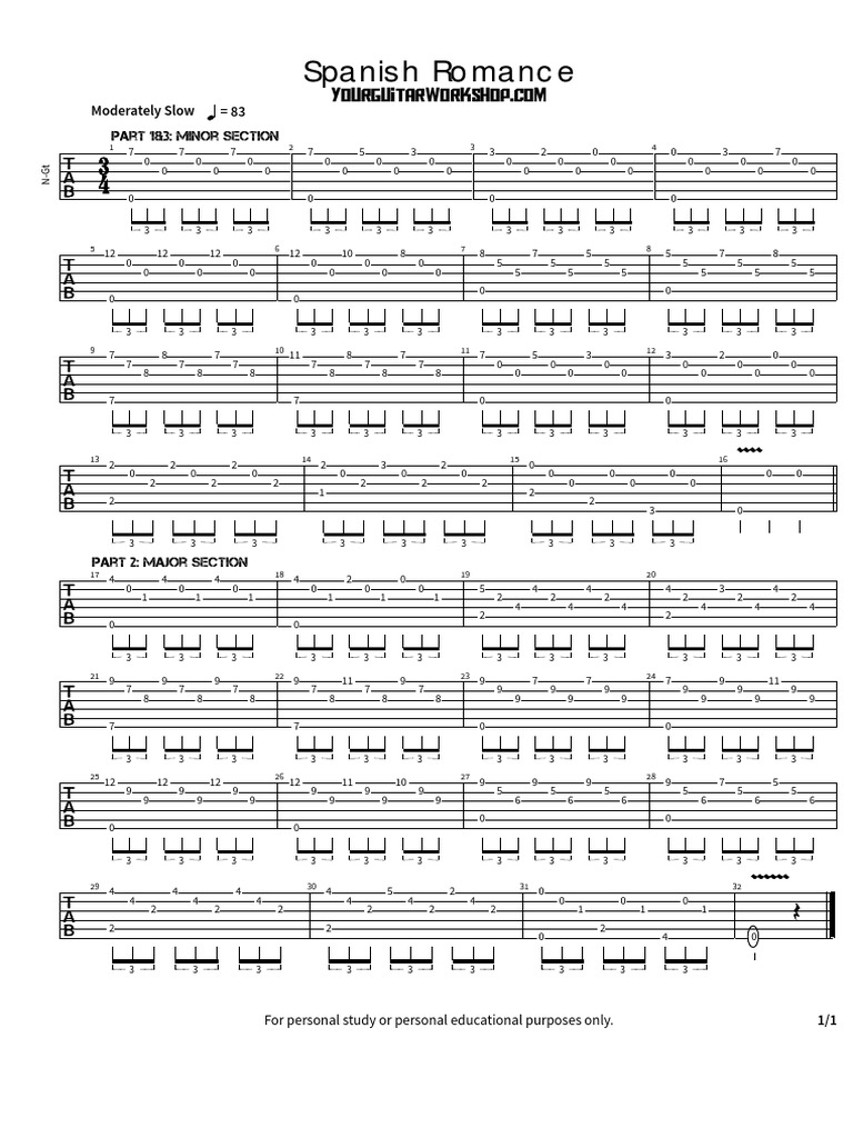 Spanish Romance (Romanza) Guitar Tab PDF | PDF