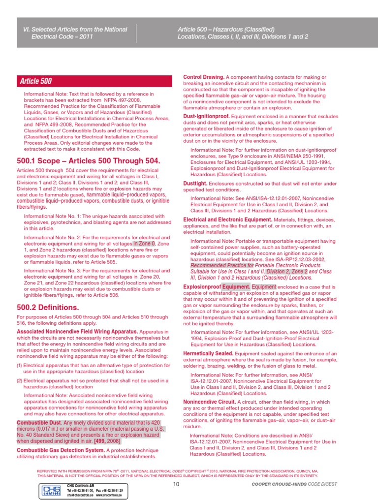 A03 - Article 500 - Hazardous Classified Locations Classes I II and III ...
