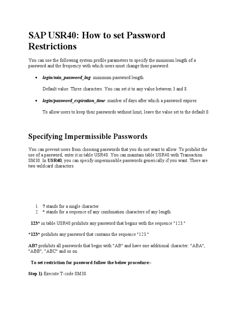 SAP USR40 - How To Set Password Restrictions | PDF | Teaching Methods ...