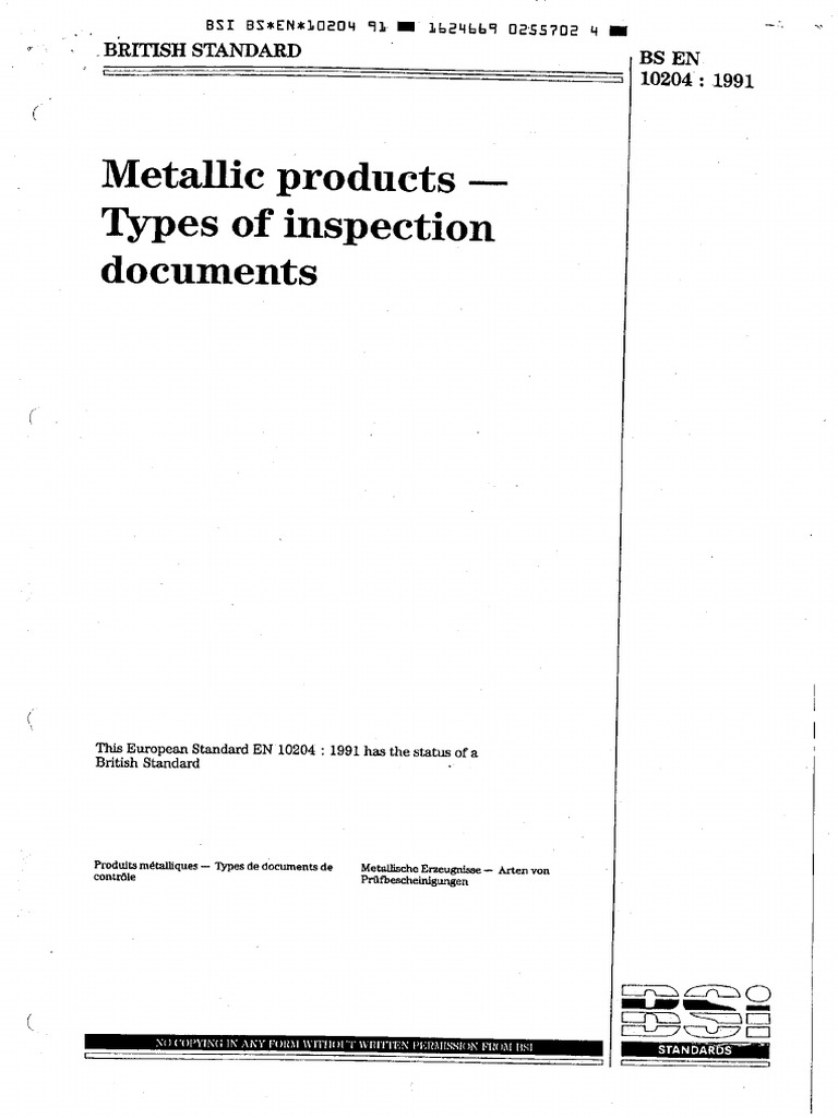 BS en 10204 - 1991 | PDF