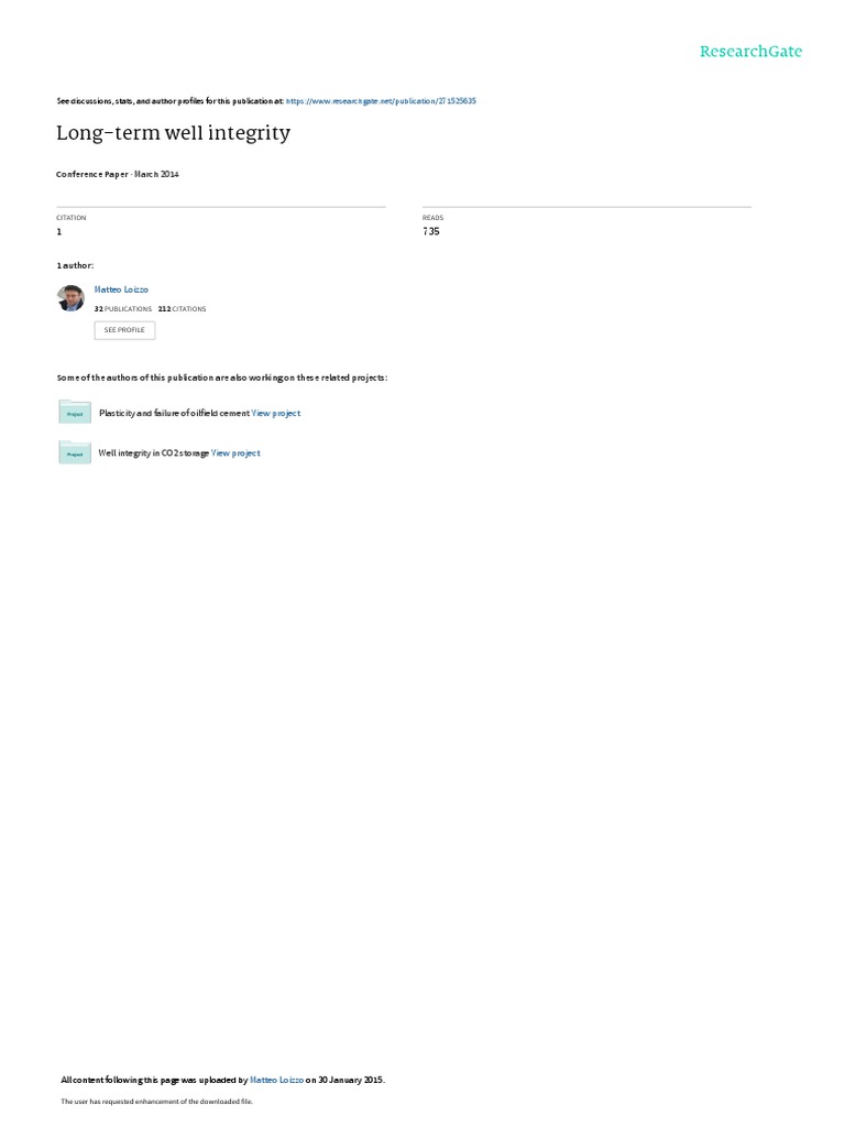 Long-Term Well Integrity: March 2014 | Download Free PDF | Casing ...