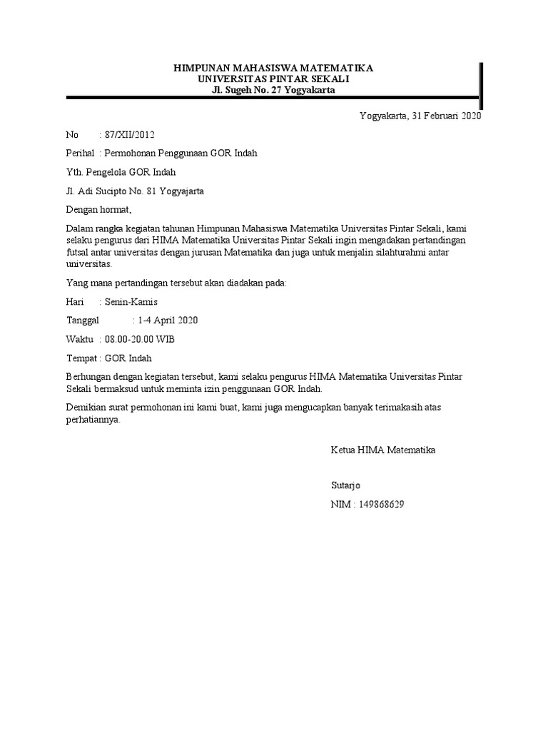 Contoh Surat Permohonan | PDF