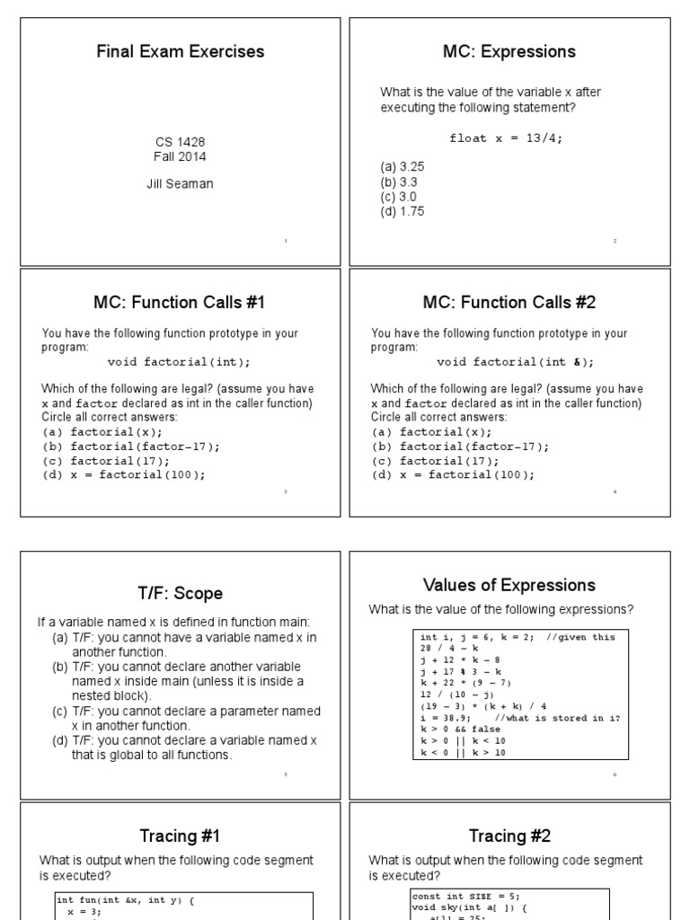 Final Exam Exercises MC: Expressions | Download Free PDF | Subroutine | Integer (Computer Science)