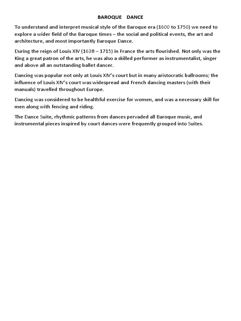 Baroque Dances Handout | PDF | Dances | Suite (Music)