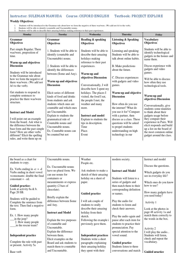 One-week-Lesson-Plan. SULEMAN MAMUDA | PDF | Noun | Linguistic Typology