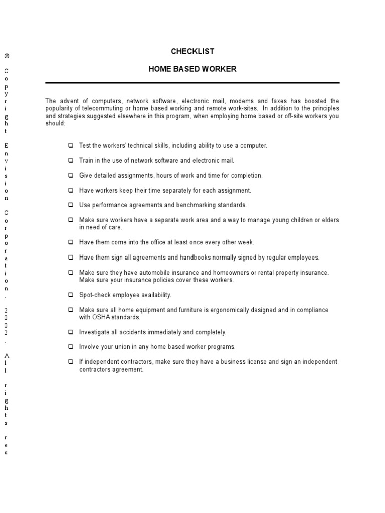 Checklist - Home-Based Employee | PDF | Business
