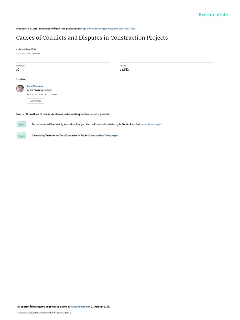 Causes of Conflicts and Disputes in Construction P | PDF | Goal | Mediation