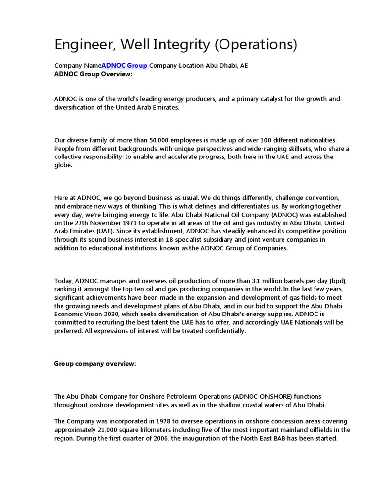 Well Integrity Engineer Role at ADNOC | PDF | United Arab Emirates ...