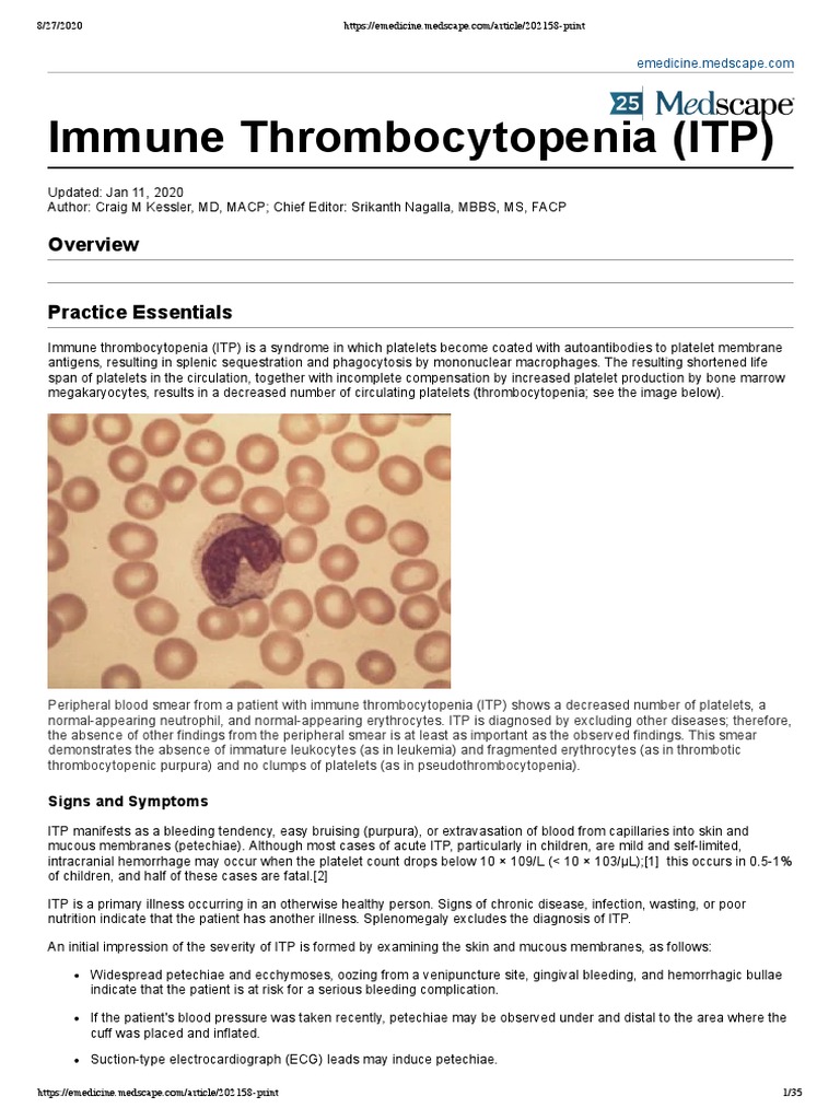 Immune Thrombocytopenia (ITP) : Signs and Symptoms | PDF | Platelet ...