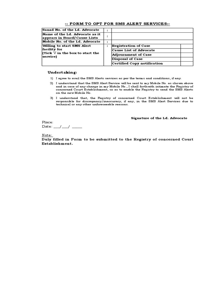 Advocate SMS Alert Enrollment | PDF