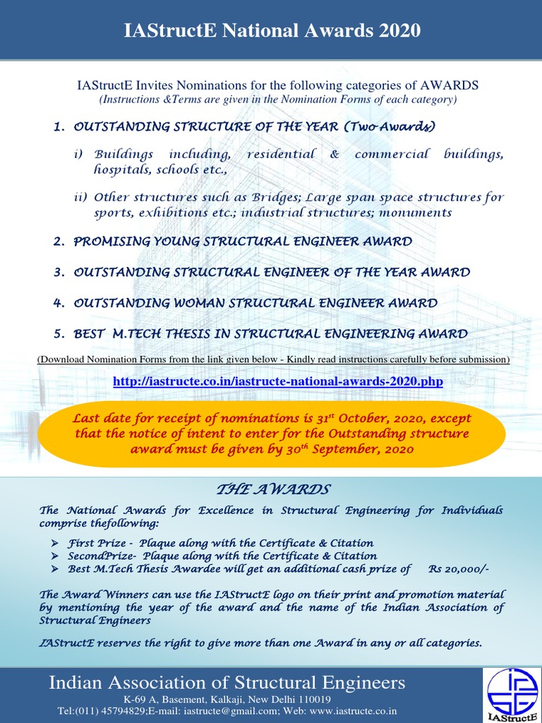 Iastructe National Awards 2020: Indian Association of Structural ...