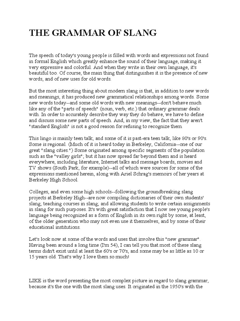 Slang - Grammar Rules | PDF | Adverb | Adjective