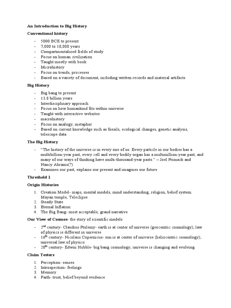 An Introduction To Big History Conventional History | PDF | Universe ...