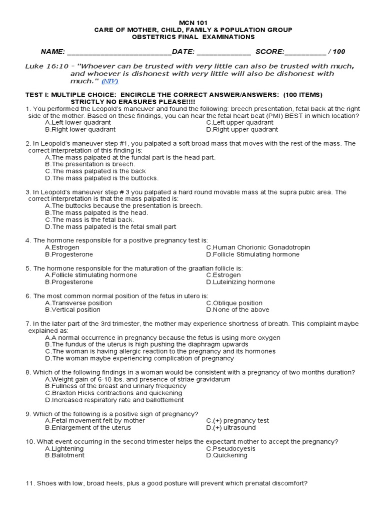 NCM 101 Obstetrics Exam | PDF | Childbirth | Uterus