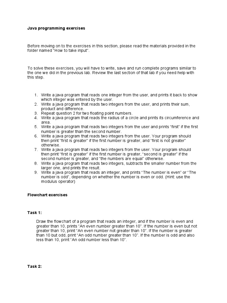 Java Programming Exercises and Flowchart Tasks: A Collection of ...