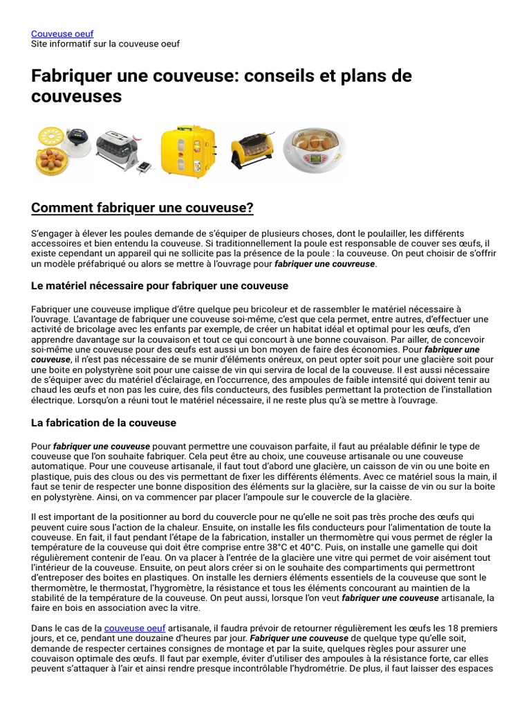 Fabriquer Une Couveuse: Conseils Et Plans de Couveuses - Couveuse Oeuf ...
