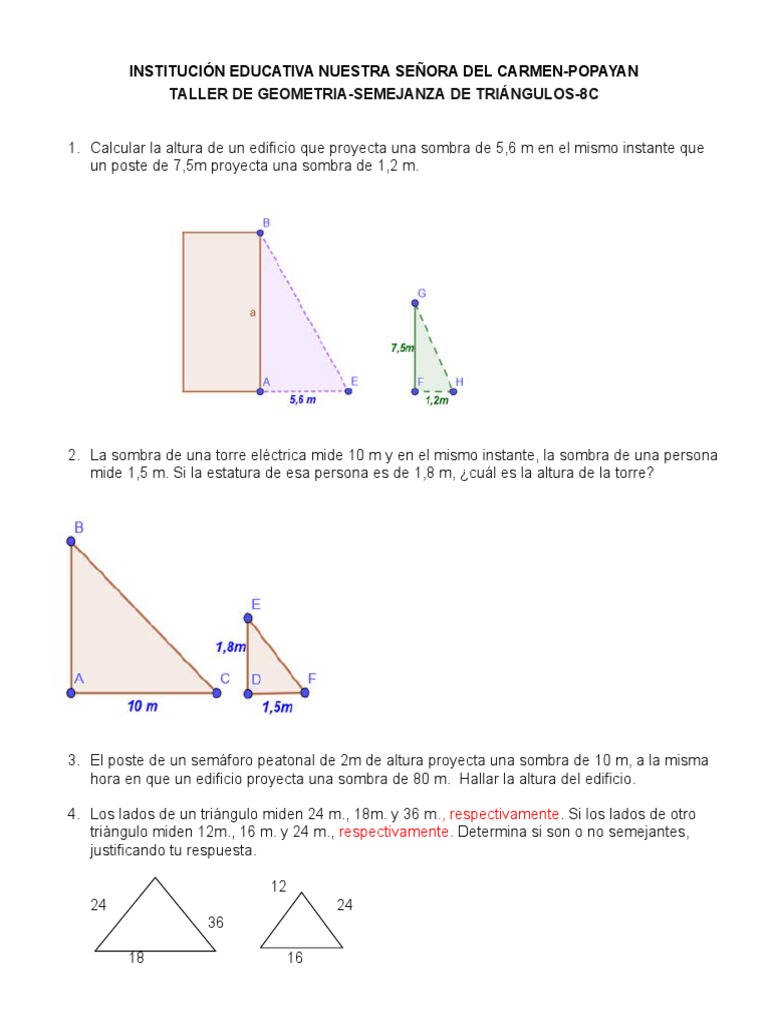 Taller de Semejanza de Triángulos | PDF