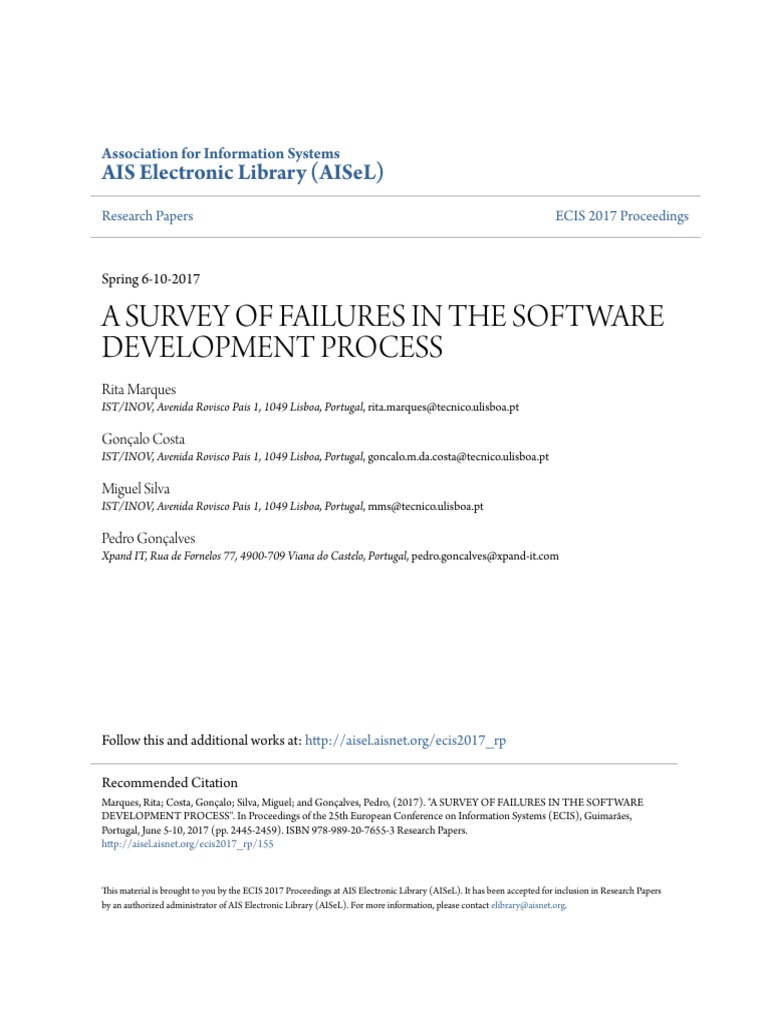 Survey of Software Development Failures | PDF | Software Development ...