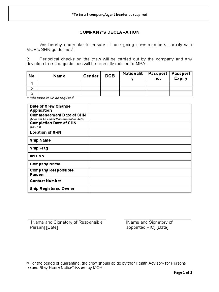 H +Company+Declaration+for+On-Signers+ (Blank+form) | PDF | Business