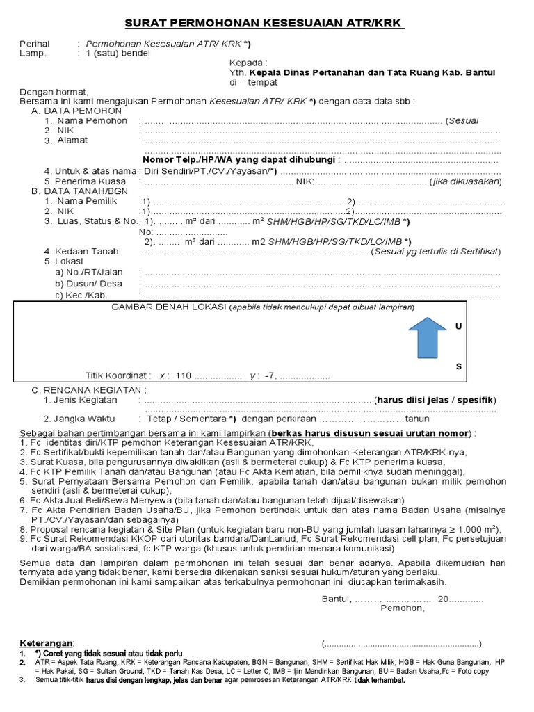 Form Permohonan ATR Dan KRK | PDF