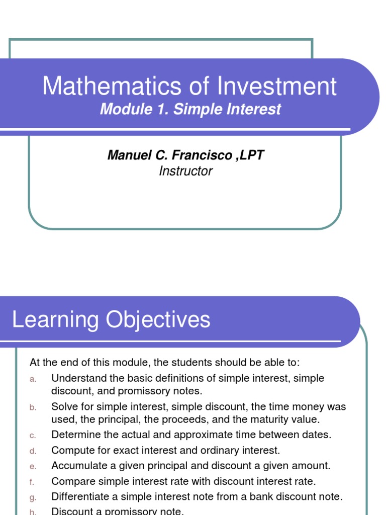 Module 1. Math Investment | PDF | Discounting | Interest