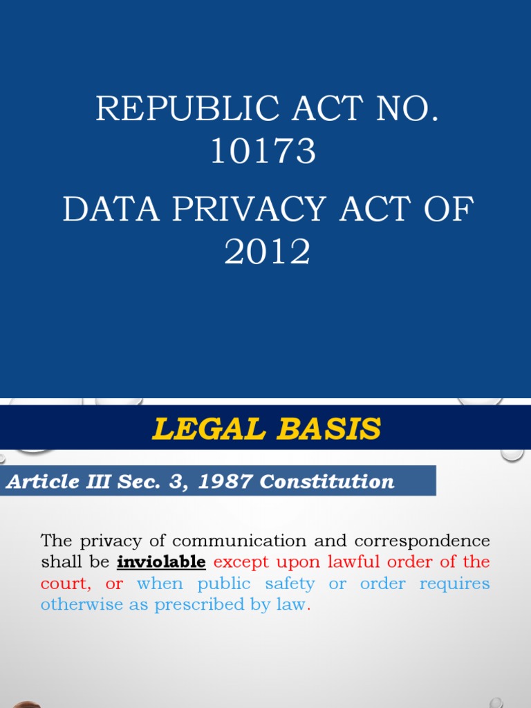 Republic Act No. 10173 Data Privacy Act of 2012 | PDF | Privacy ...