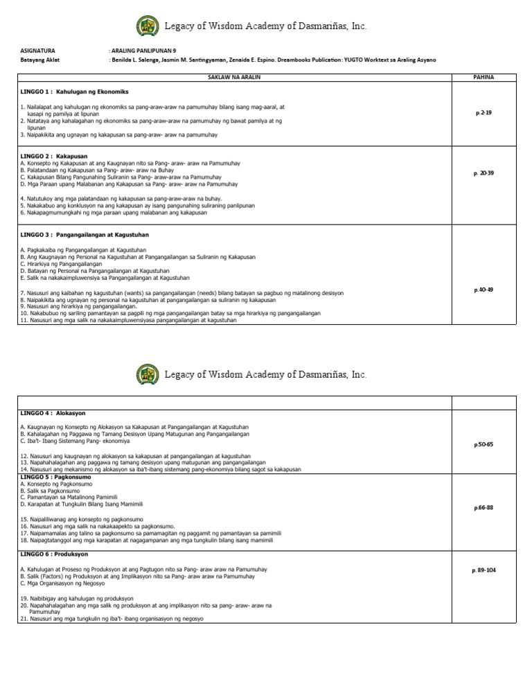 Grade 9 Learning Target | PDF