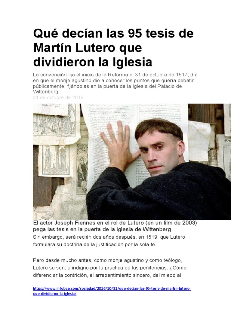 Qué Decían Las 95 Tesis de Martín Lutero Que Dividieron La Iglesia ...