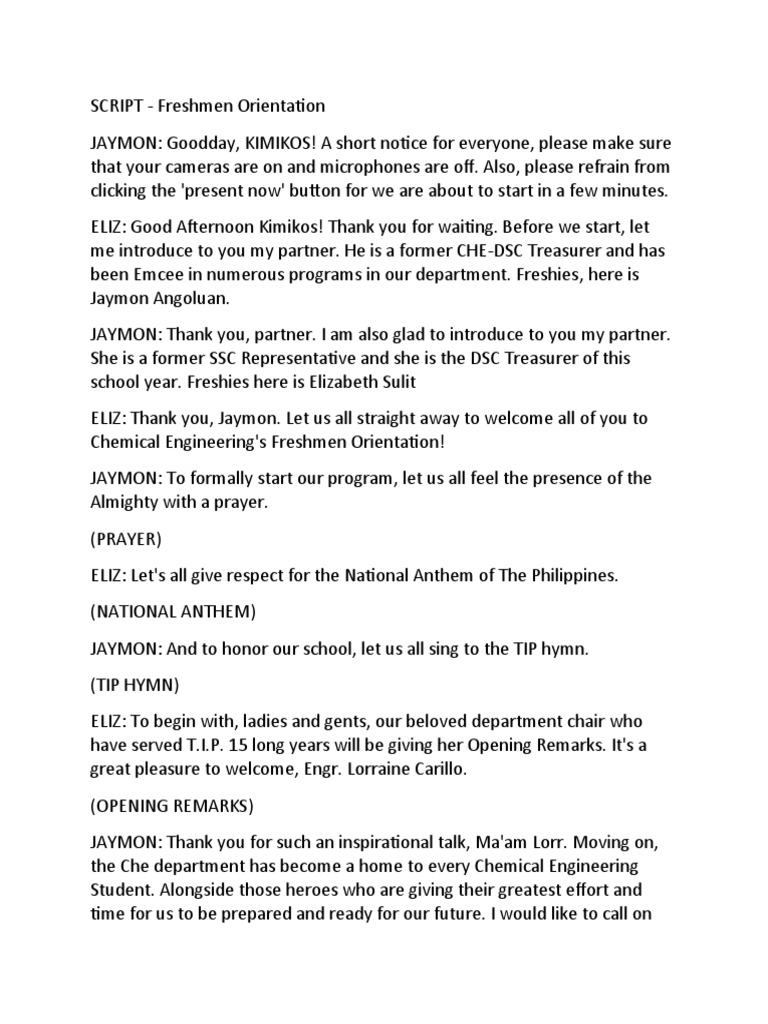 Script Freshmen Orientation | PDF | Physical Sciences