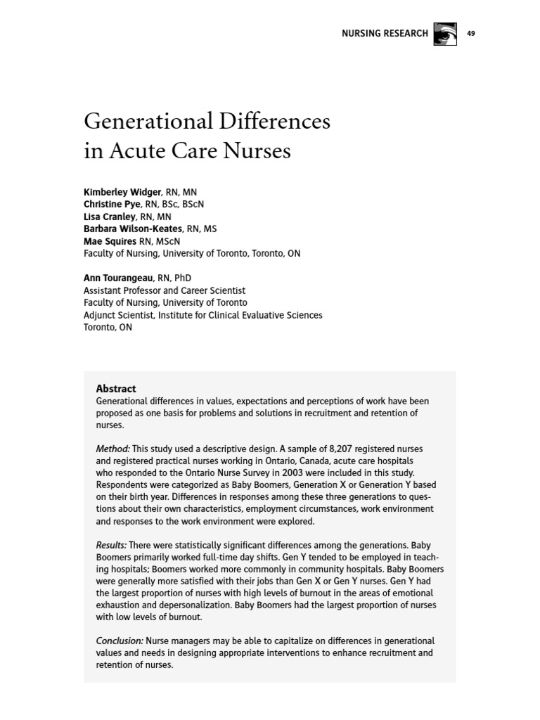 Generational Differences in Acute Care Nurses | PDF | Millennials | Nursing