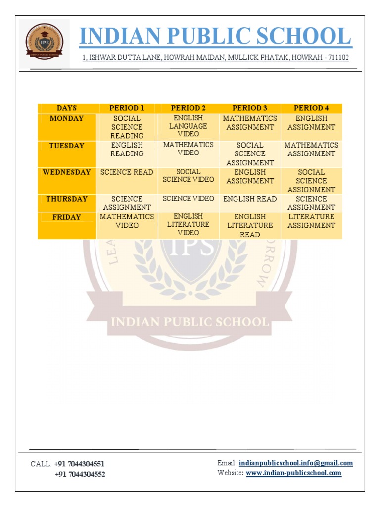 Time Table Class Ix | PDF