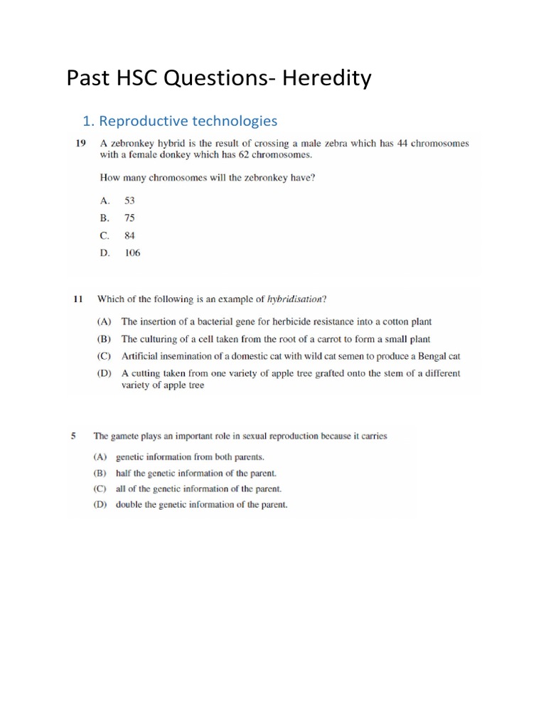 MOdule 5-PAST HSC QUESTIONS WITH ANSWERS PDF | PDF | Meiosis | Dna