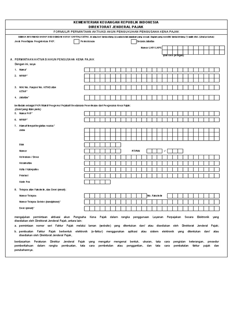 Formulir Aktivasi Akun PKP | PDF | Pengelolaan Keuangan & Uang