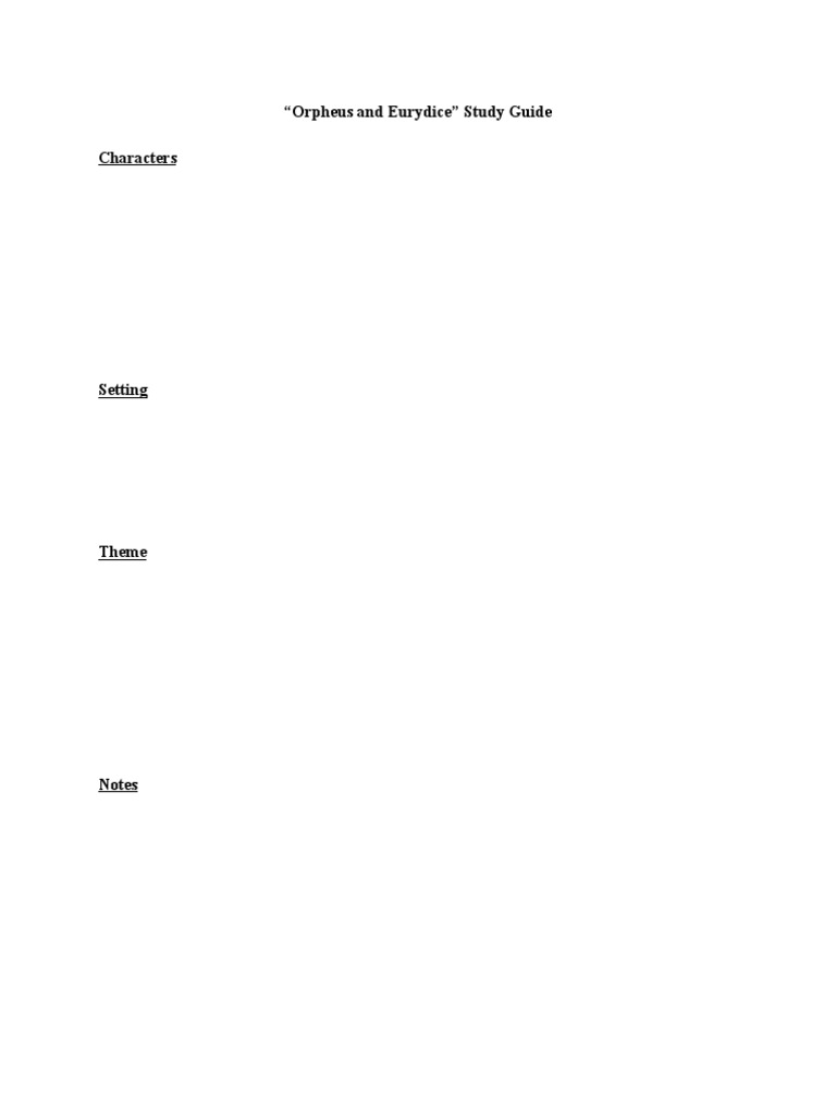 "Orpheus and Eurydice" Study Guide Key | PDF