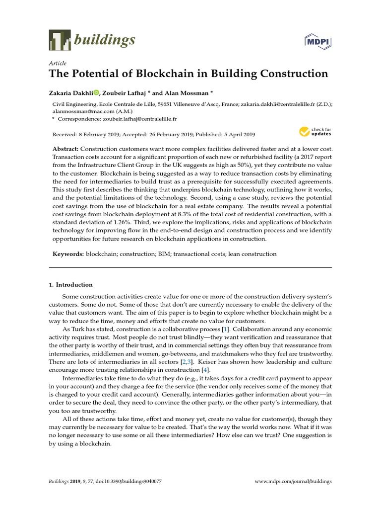 Buildings: The Potential of Blockchain in Building Construction | PDF ...